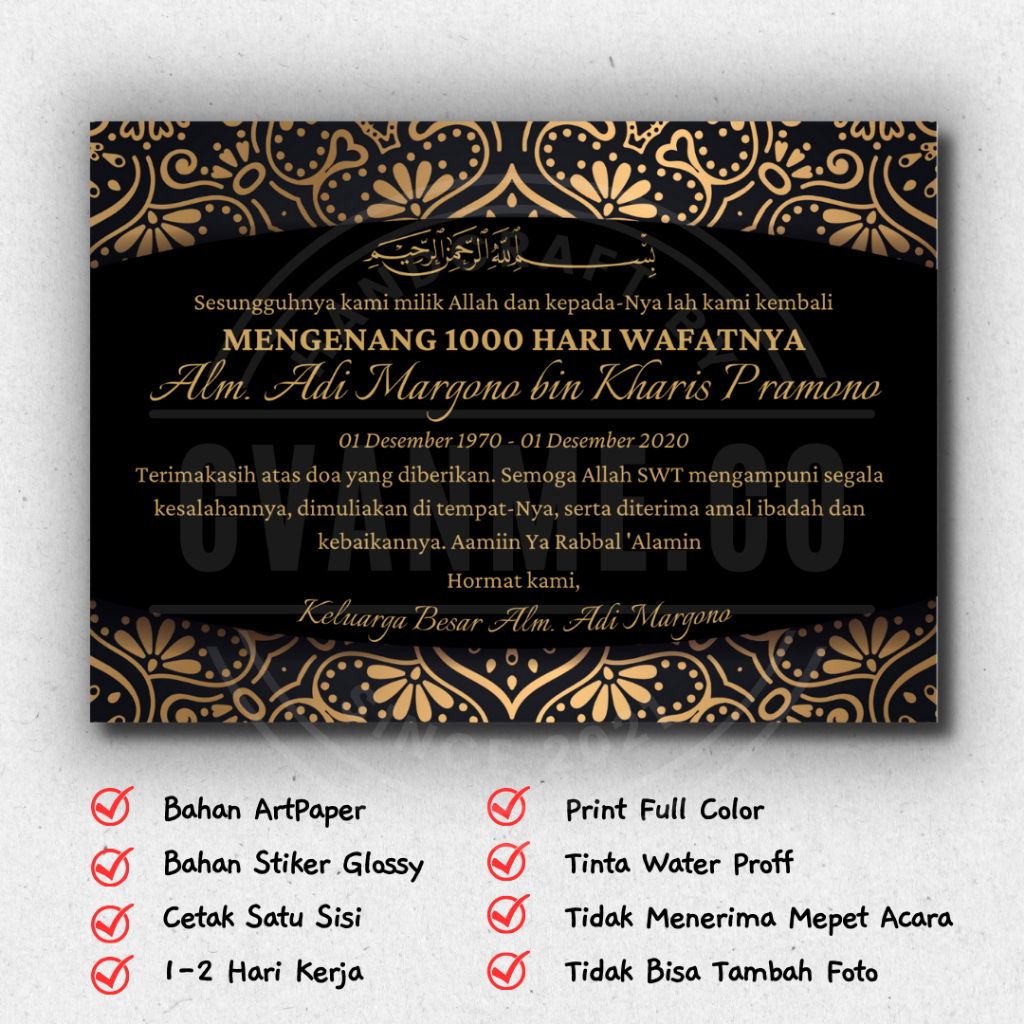 Jual Cetak Kartu | Stiker Mengenang 40 | 100 | 1000 Hari Wafatnya ... Jual Cetak Kartu | Stiker Mengenang 40 | 100 | 1000 Hari Wafatnya ...