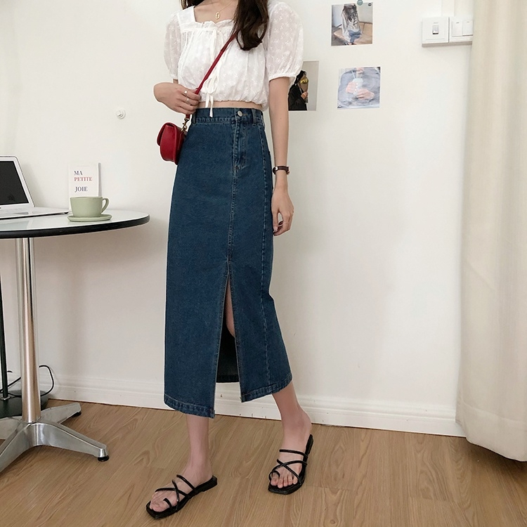 Jual XIAOZHAINV Rok jeans korean style denim skirt rok belah samping ...