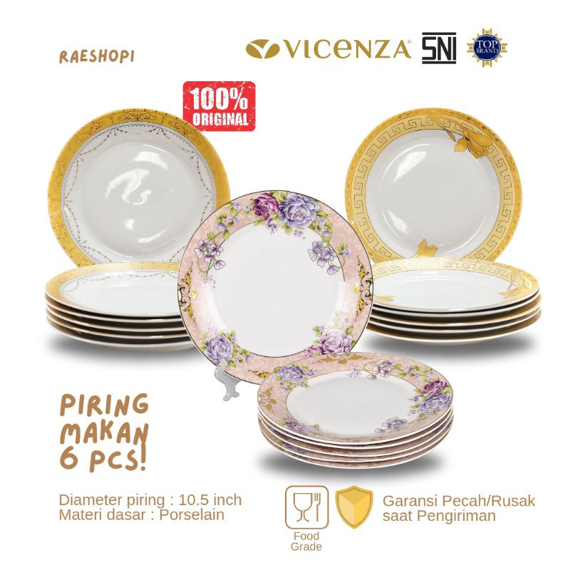 Jual Vicenza Piring Makan 10.5 Inch 6 piring B16 motif Padi/Lily ...