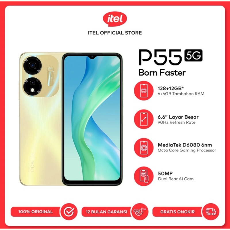 Jual itel P55 5G RAM 6+128GB - 5G Network - 50M Dual Clear Cam - 18W ...