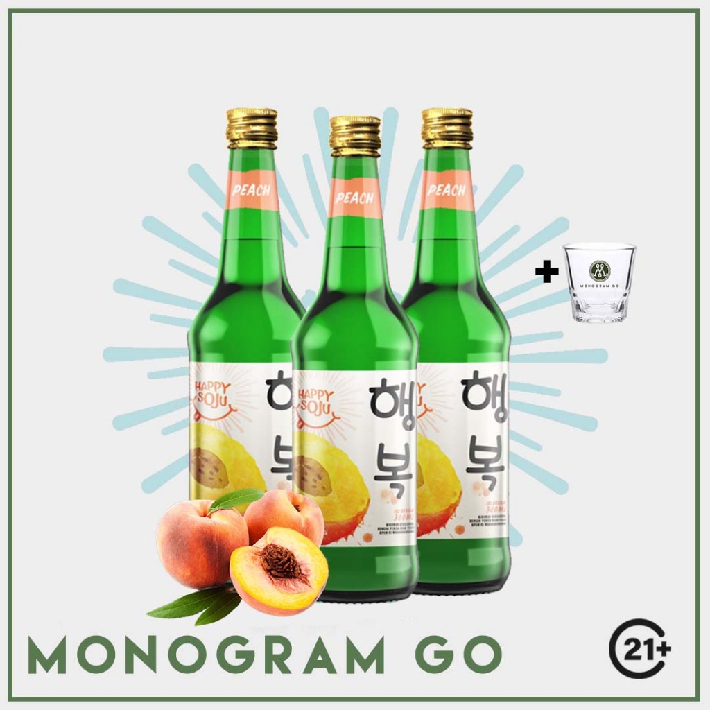 Jual Happy Soju Peach 360ml (3 Bottles + Sloki) | Shopee Indonesia