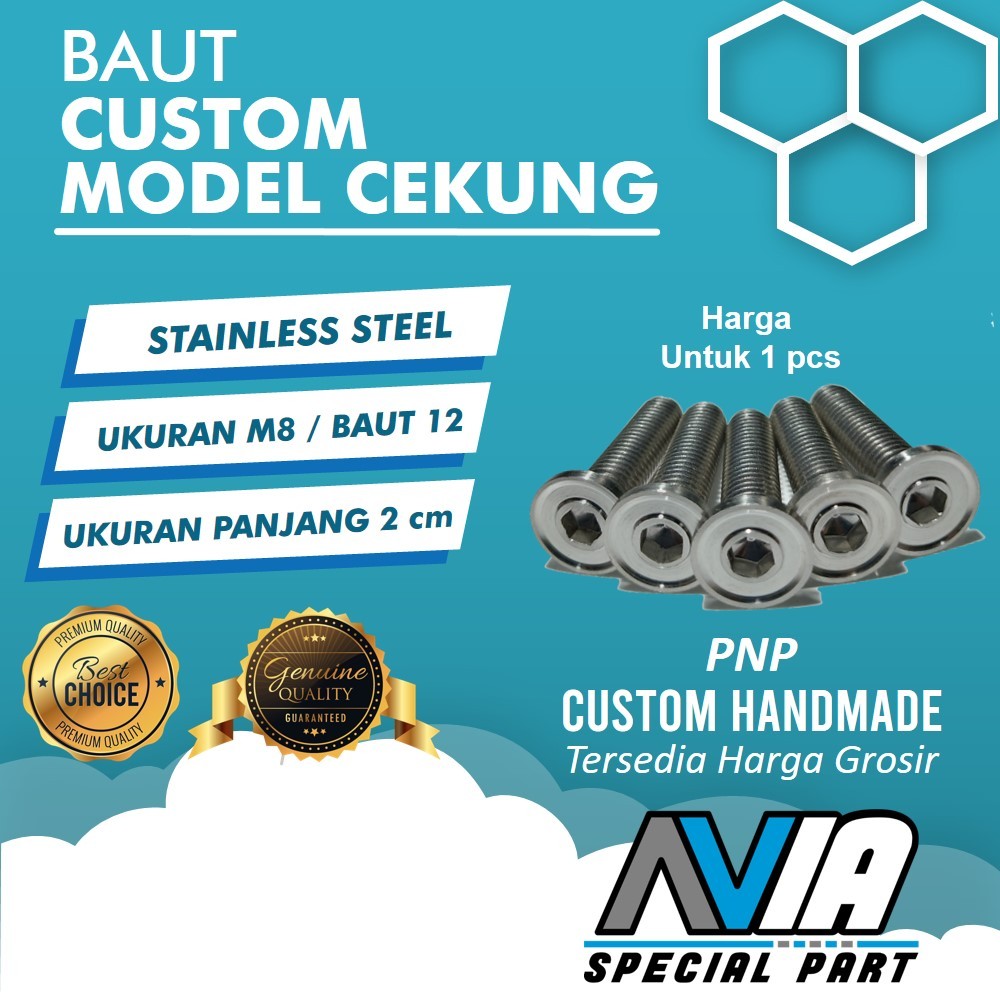 Jual Baut Drat M8 / Baut 12 Stainless Steel Model Cekung Custom Handmade Thailand Nut Heng Cocok ...