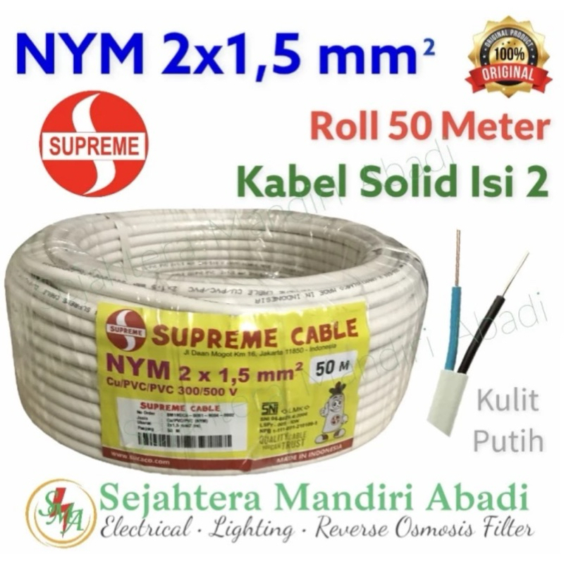 Jual Kabel Listrik NYM 2x1,5 Supreme @50m Kawat Tunggal Putih | Shopee Indonesia