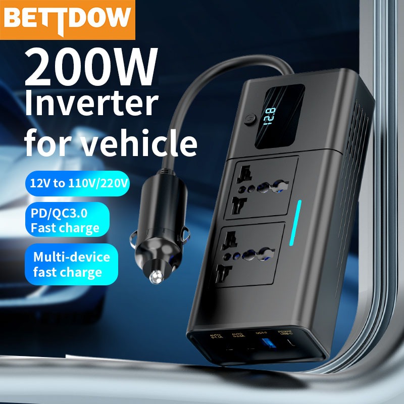 Jual BETTDOW Car Charger Inverter DC to AC Type C USB Fast Charging Car ...