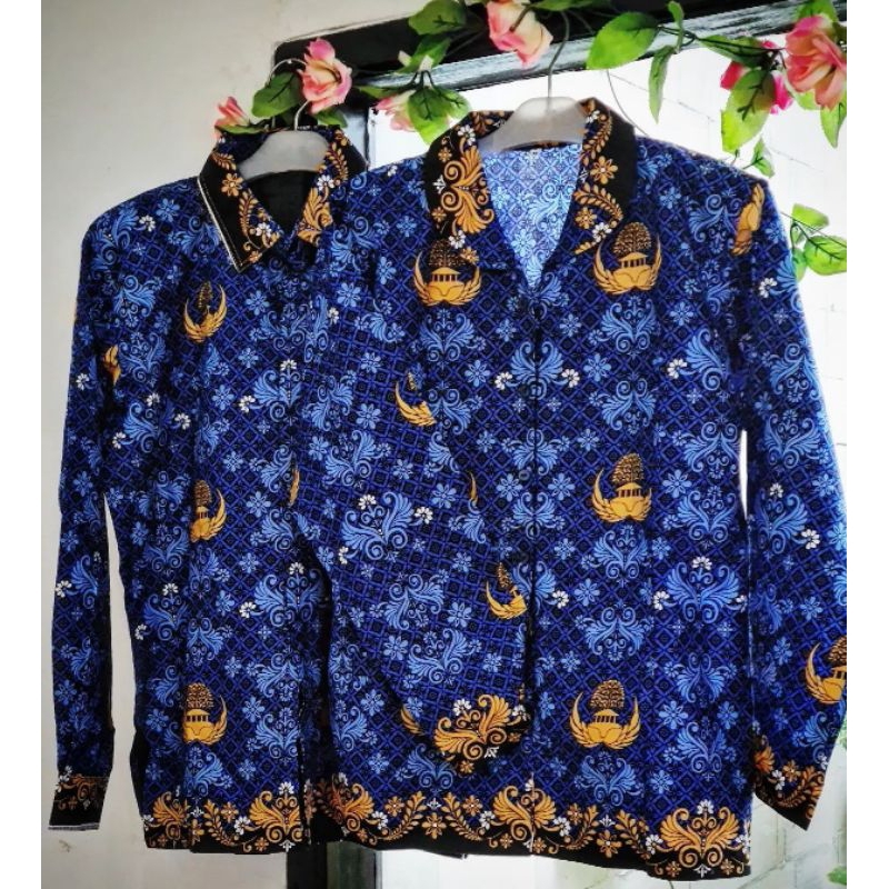 Jual Seragam batik korpri kerah hitam full furing terbaru 2025// batik korpri pria wanita ...