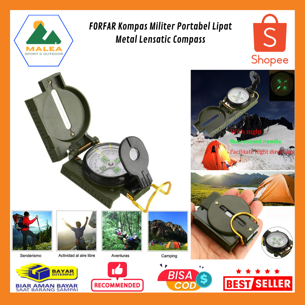 Jual Kompas Militer Portabel Lipat Metal Lensatic Compass / Kompas ...