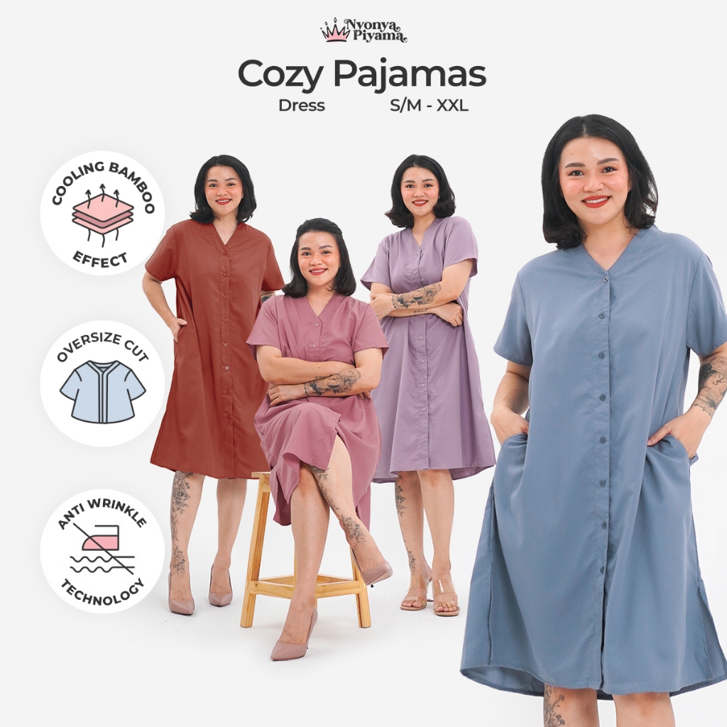 Jual [BEST SELLER] Nyonya Piyama Poly Bamboo Oversized Cozy Dress ...