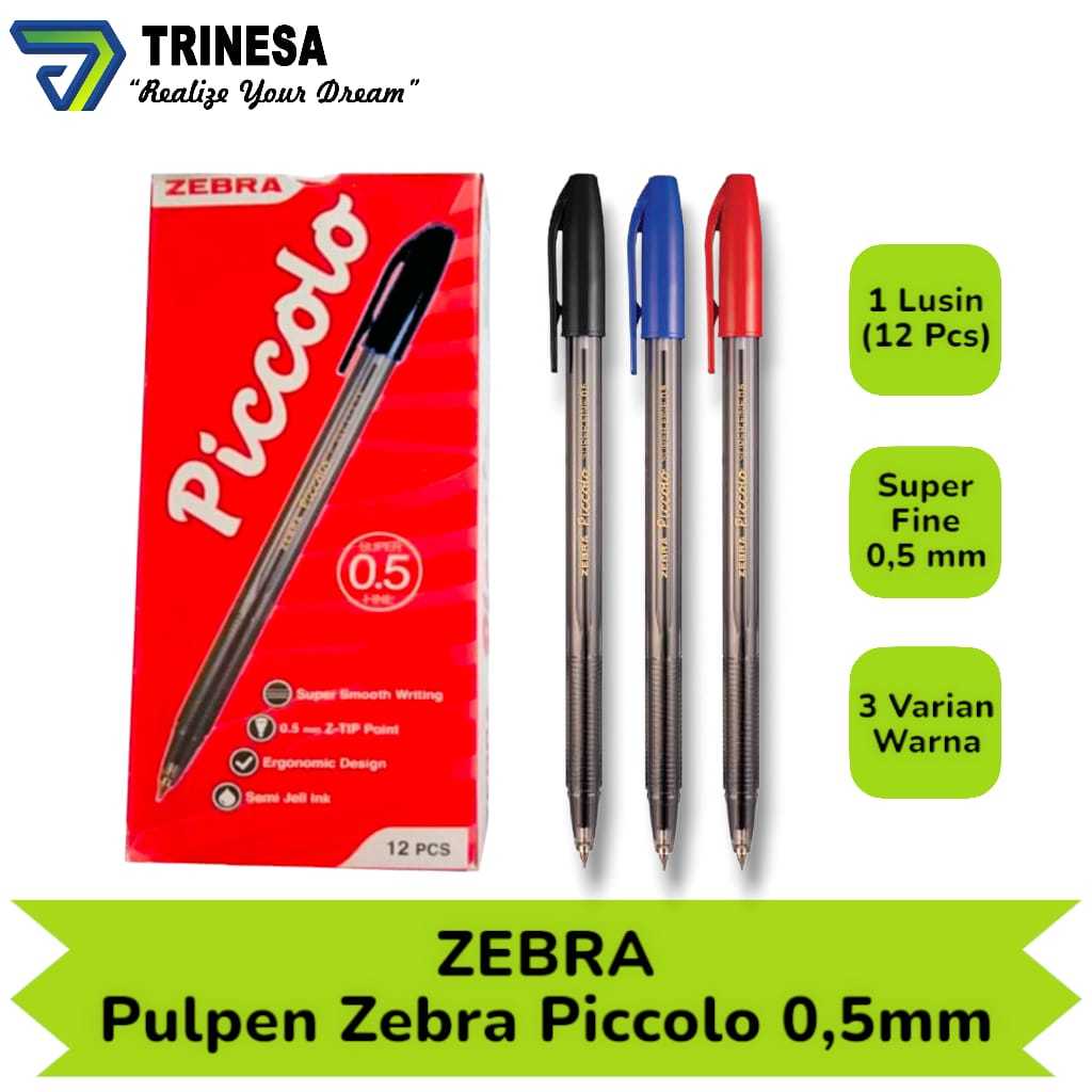 Jual Pulpen Zebra Piccolo (Hitam / Biru / Merah) Super Fine 0,5 mm ...
