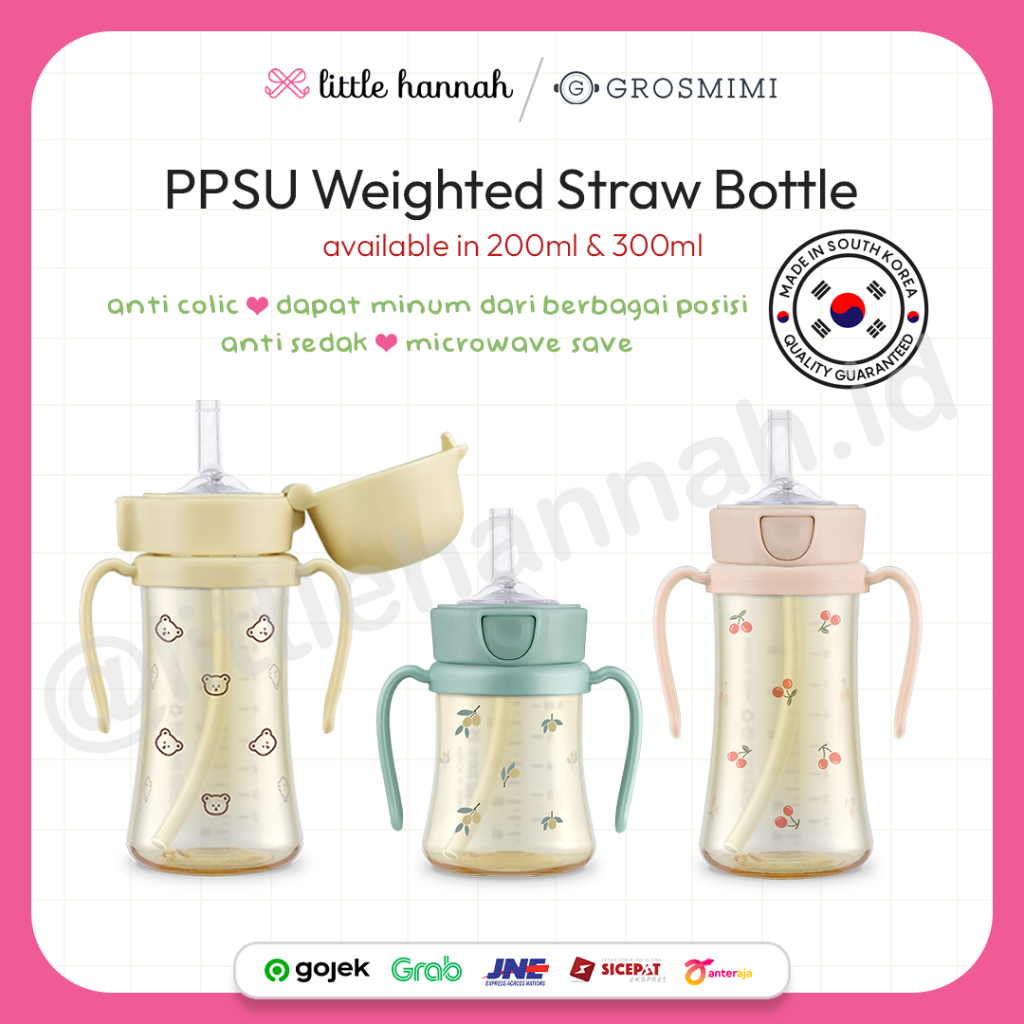 Jual GROSMIMI PPSU Weighted Straw Cup / Sippy Cup Bayi / Gelas Sedotan Bayi / Botol Sedotan Anak ...