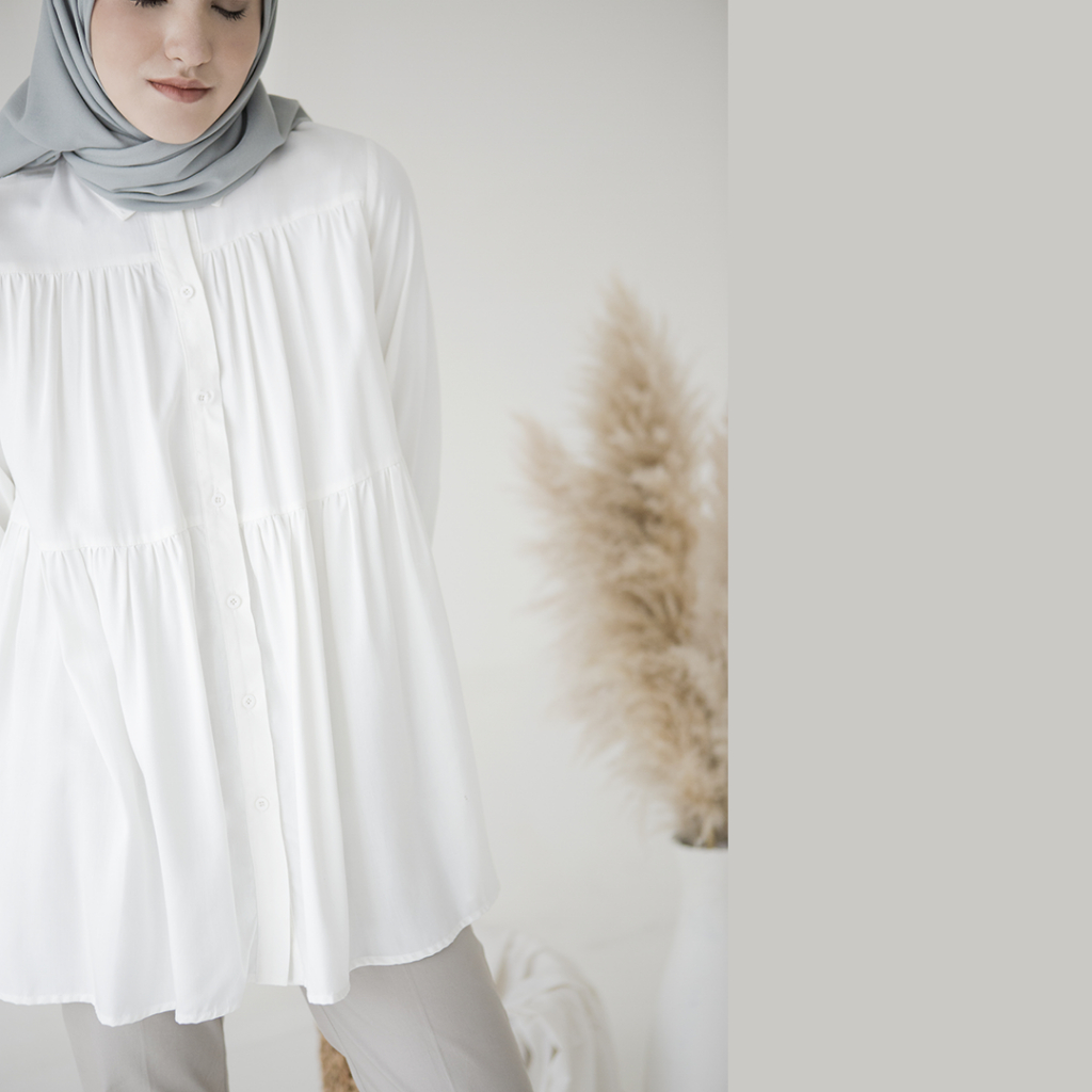 Jual Gendhis by Aska Label - Atasan wanita muslim rayon warna putih offwhite, raspberry maroon ...