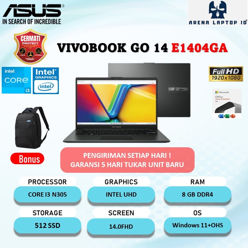 Jual ASUS VIVOBOOK GO 14 E1404GA I3 N305 8CORE 8GB 512GB W11+OHS 14 ...