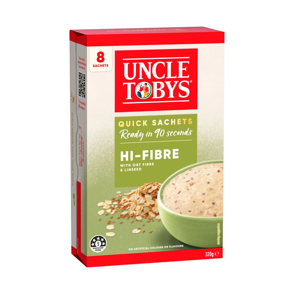 Jual Uncle Tobys Oats Quick Sachets Breakfast Cereal Hi Fibre | 320g ...