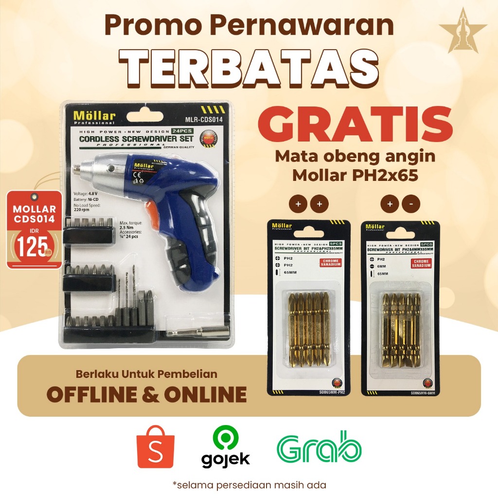 Jual Promo Mollar Cds014 Mesin Bor Obeng Baterai Cordless Screwdriver
