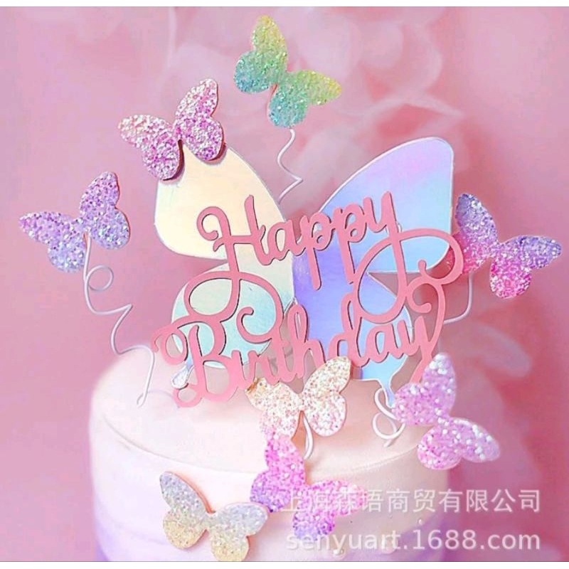 Jual Cake Topper Kertas Kupu Kupu Topper Kupu Kupu Hologram Pink Biru ...