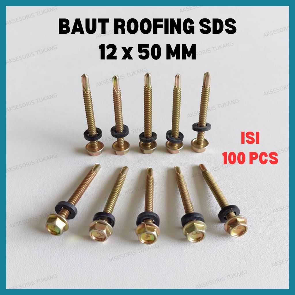 Jual Baut Roofing 12x50 5cm Isi 100 Pcs Skrup Baut Baja Ringan SDS 12 x ...