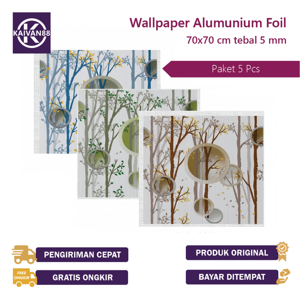 Jual Kaivan88 PAKET 5PCS Wallpaper Foam 3D alumunium Foil Motif Pohon ...
