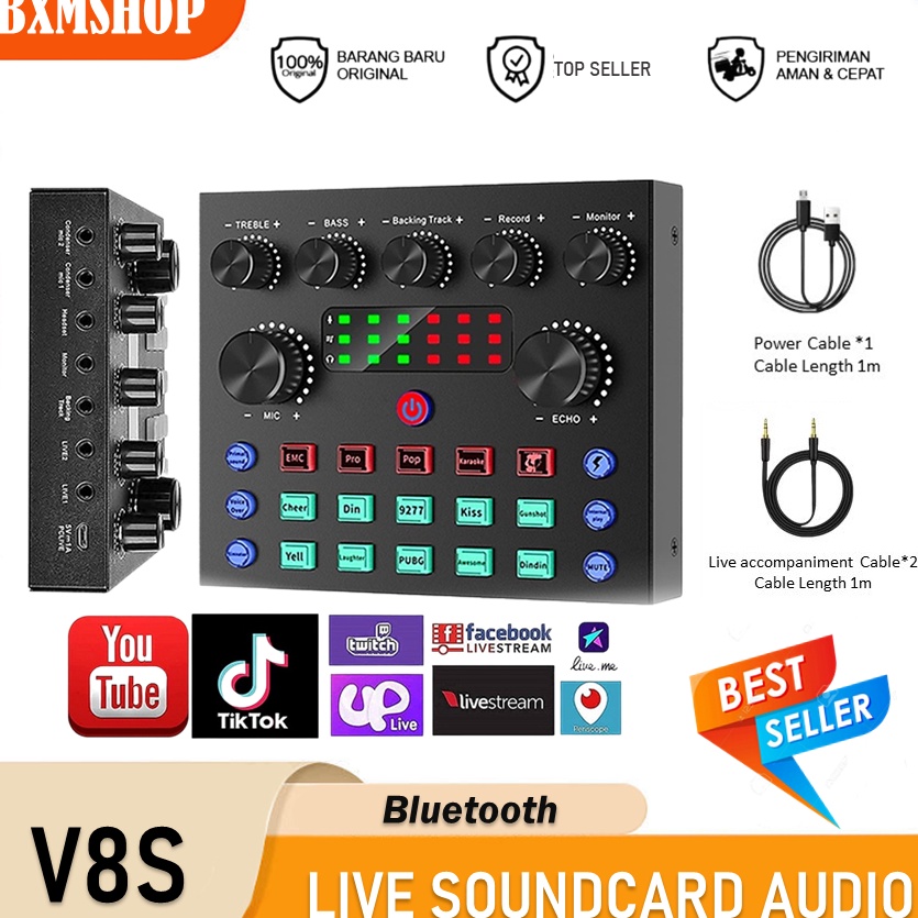 Jual Live Mixer Audio USB External Soundcard V8s Broadcast Microphone Bluetooth V8S SoundCard J ...
