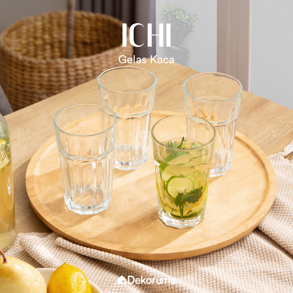 Jual Dekoruma ICHI Gelas Minum Kaca 410 ml Set of 4 | Shopee Indonesia