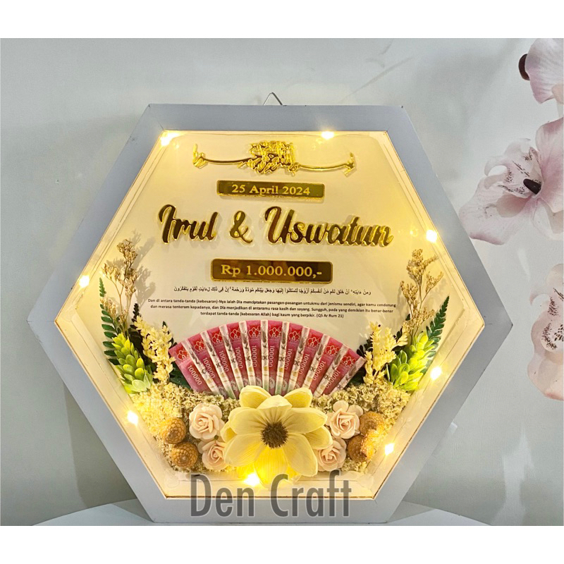 Jual CUSTOM MAHAR PERNIKAHAN BINGKAI HEXAGON BAHAN RUSTIC / Bingkai Mahar Pernikahan Segi Enam ...