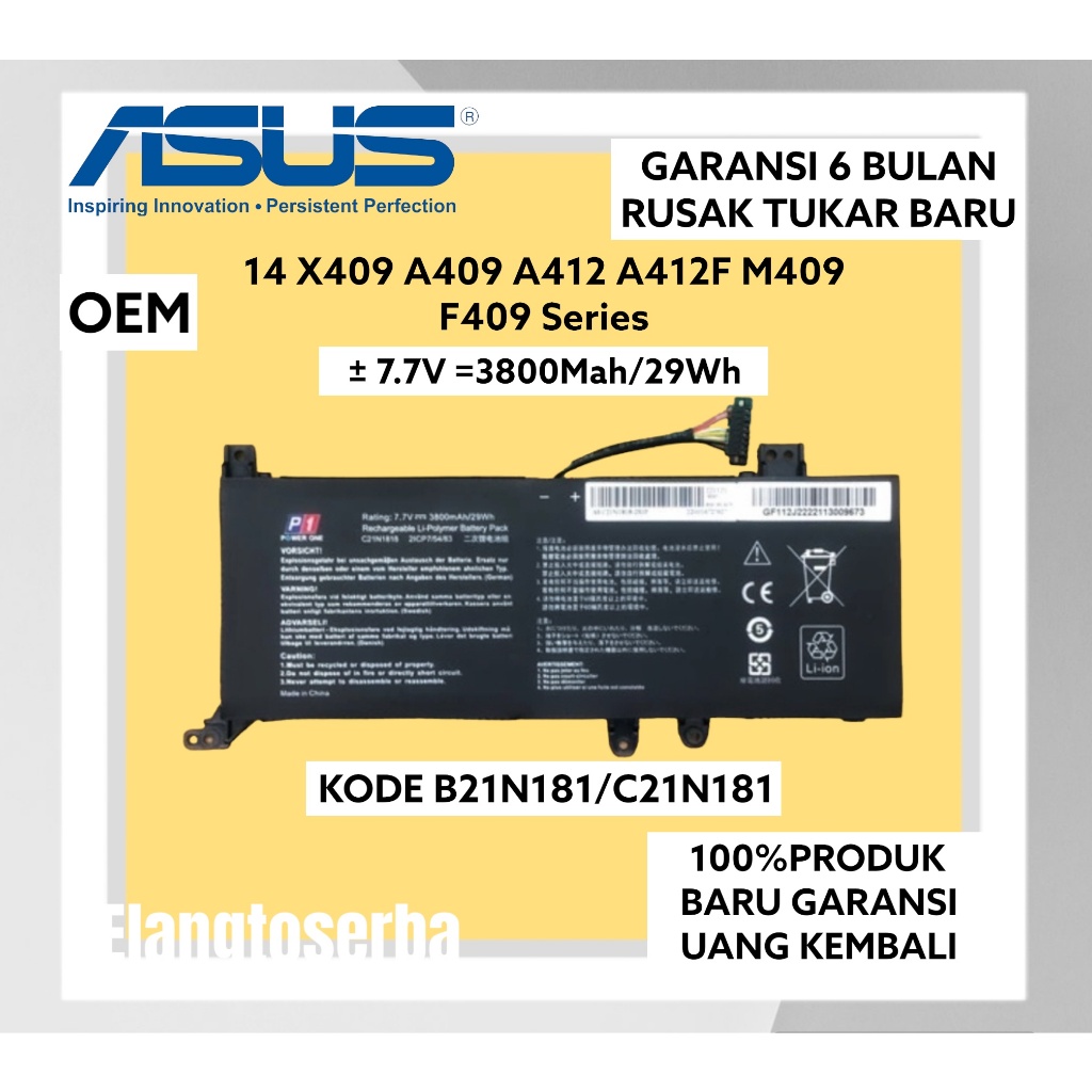 Jual BATERAI LAPTOP ASUS VIVOBOOK X412 A412 A409 X409M A409F A409J A409FA KODE C21N1818 | Shopee ...