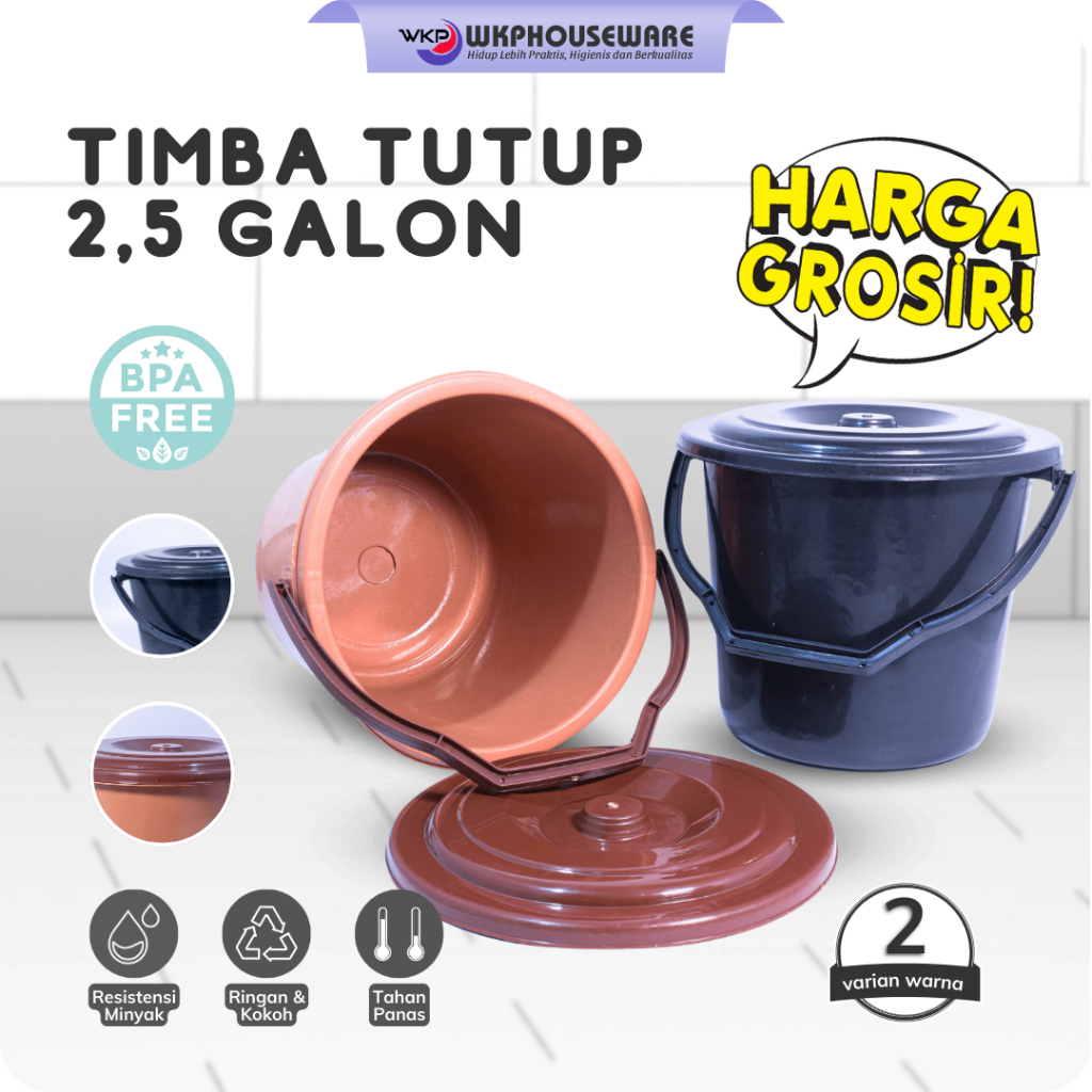Jual Ember TImba Tutup Air Plastik Ukuran 2,5 Galon Choco Hitam ...