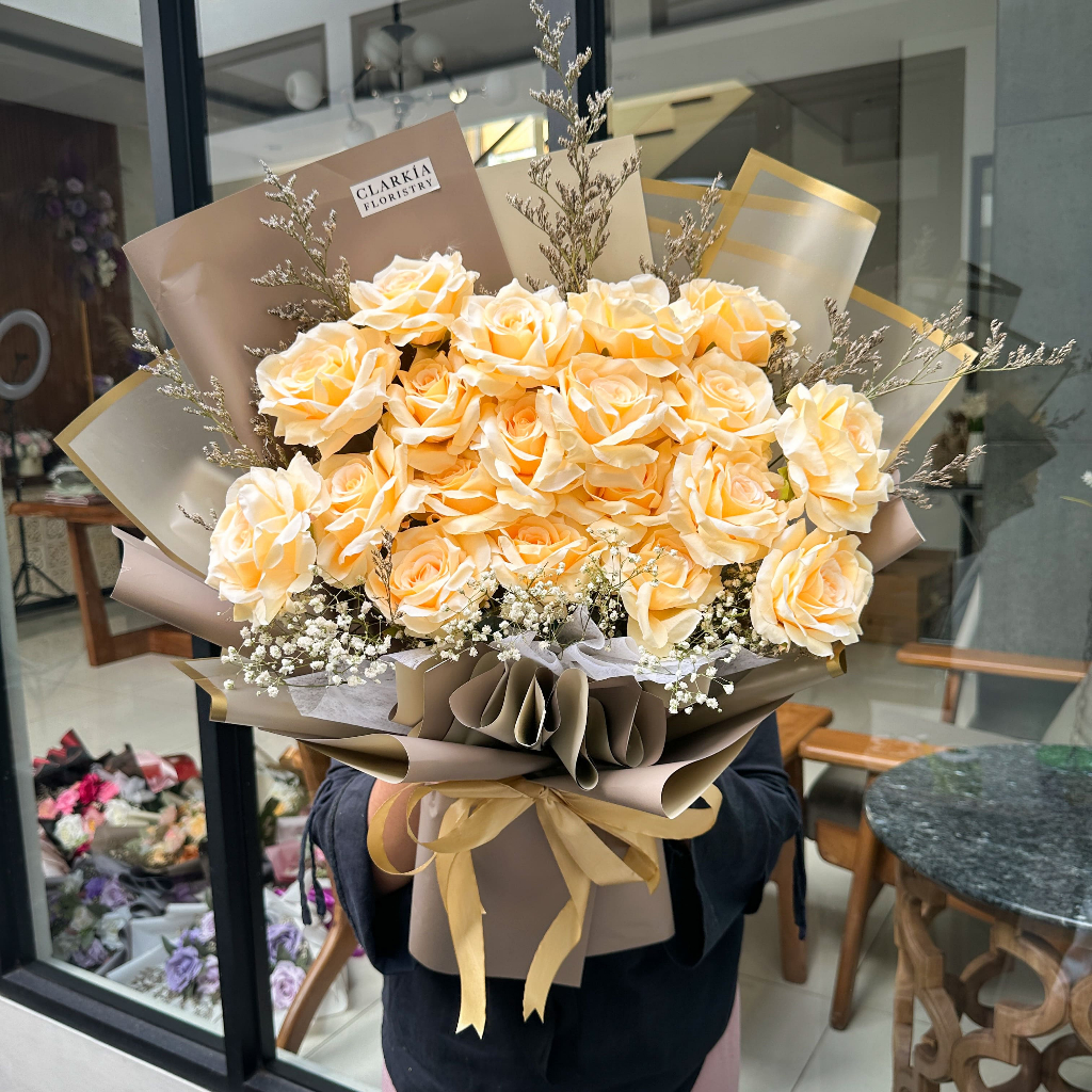 Jual CLARKIA FLORISTRY [ORI] Artificial 20 Stem Rose Flowers Bouquet ...