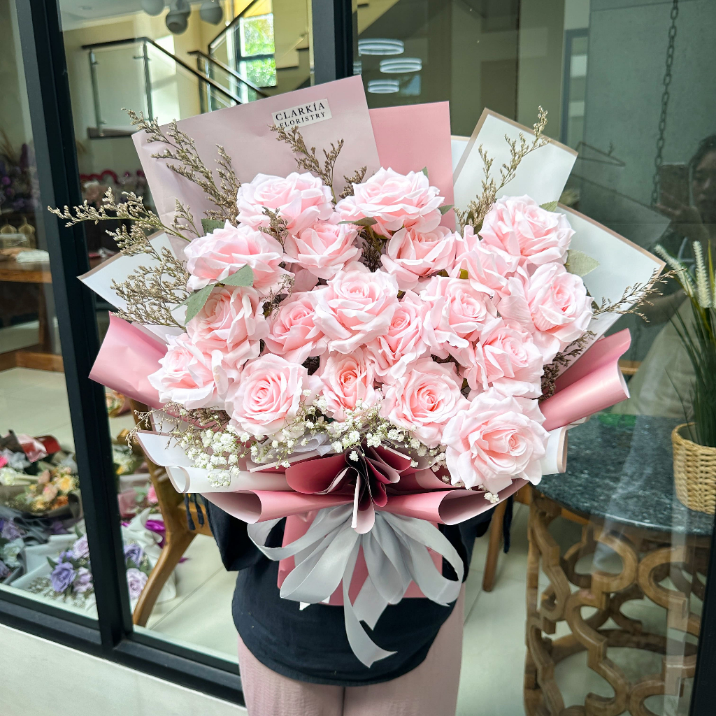Jual CLARKIA FLORISTRY [ORI] Artificial 20 Stem Rose Flowers Bouquet ...