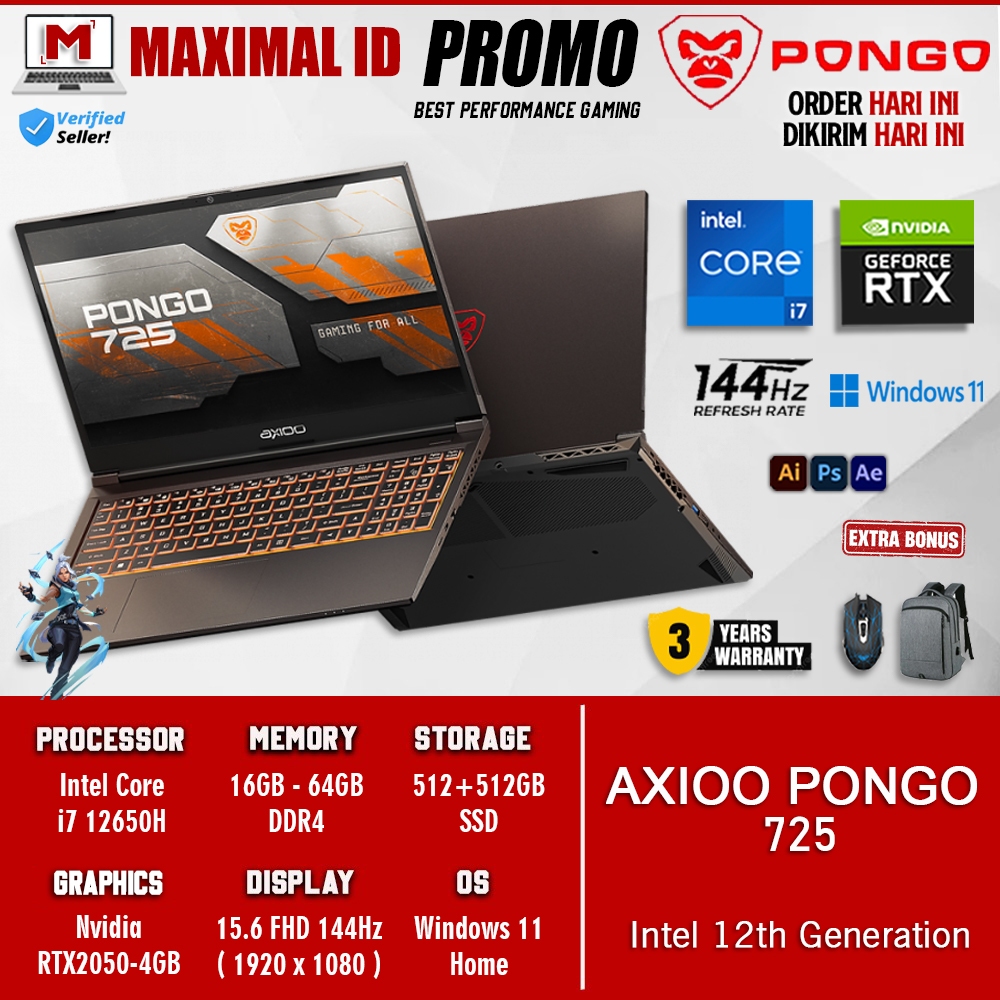 Jual Laptop Gaming AXIOO PONGO 725 Intel i7 12650H 64GB 1TB SSD NVIDIA ...