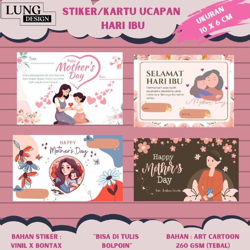 Jual STIKER HARI IBU / Greeting Card MOTHER'S DAY /Kartu Ucapan Hari ...