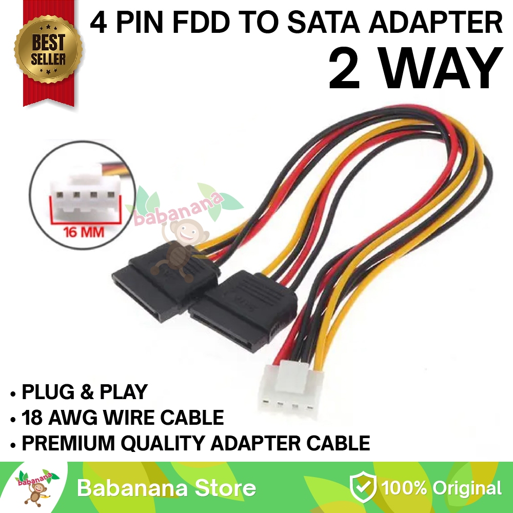 Jual Kabel DVR CCTV 1 to 2 Power Sata Adapter to 4 Pin FDD Converter ...