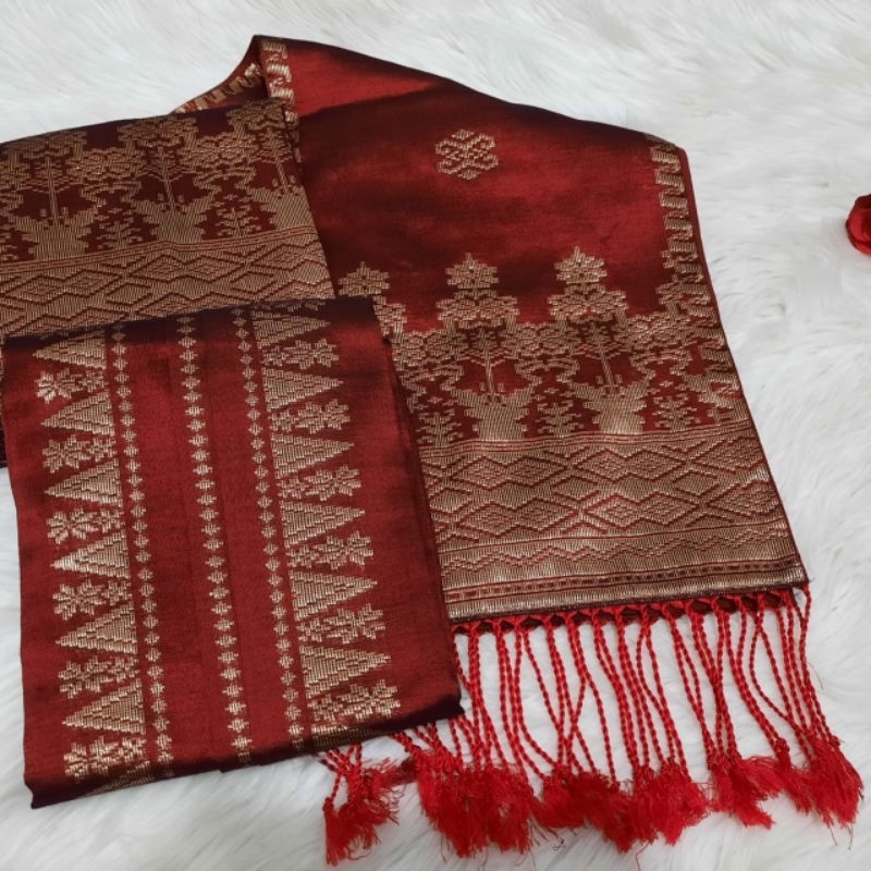 Jual Songket silungkang couple set warna marun ( songket selendang+ ...