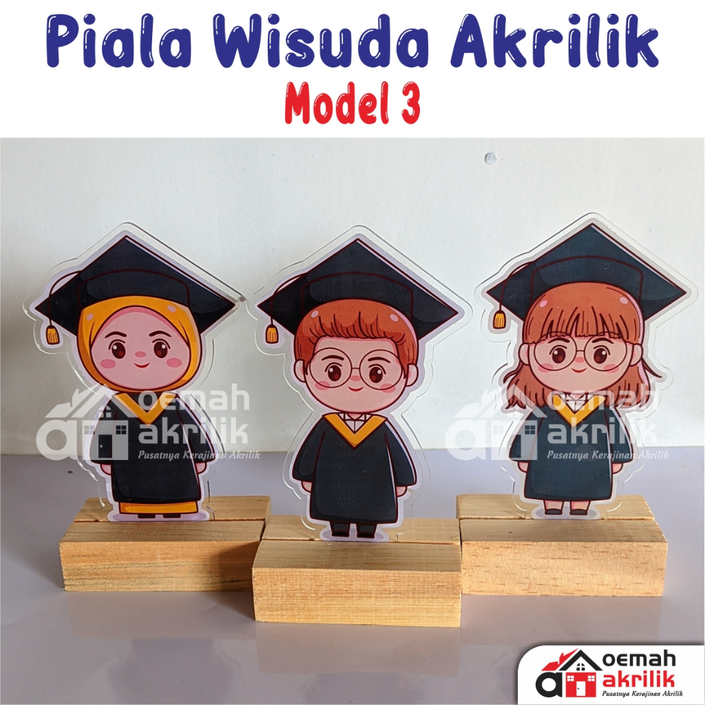 Jual (MODEL 3) Piala Wisuda Akrilik KAKI KAYU/Kado Wisuda Kenang ...