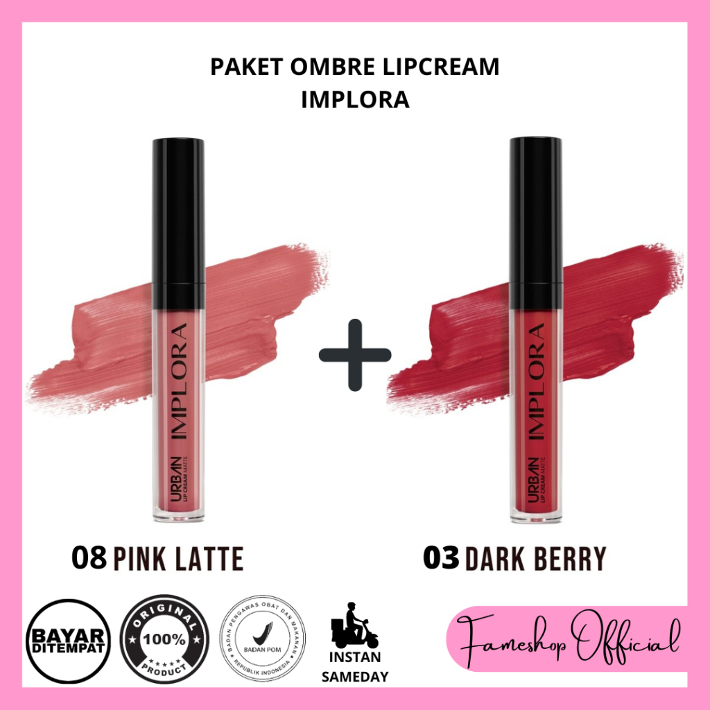 Jual 1 SET OMBRE IMPLORA URBAN LIP CREAM 08 PINK LATTE + 03 DARK BERRY ...