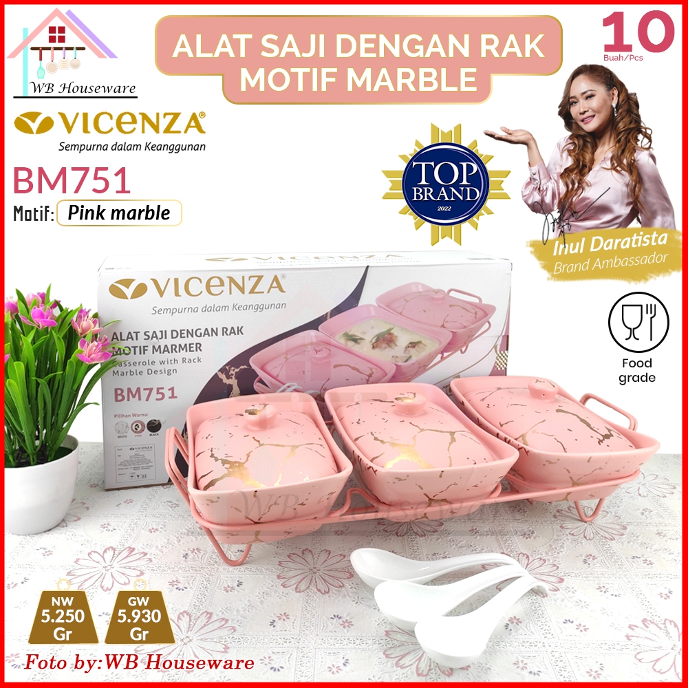 Jual VICENZA wadah saji set isi 3 + rak motif Pink Marble / pemanas ...