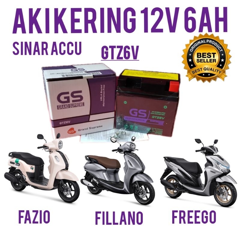 Jual Aki motor fazzio, filano, frego aki gs grand supreme gtz6v aki ...