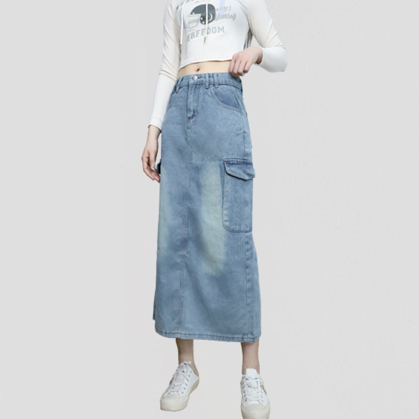 Jual Lassie Alpha J65 ready stok Rok panjang denim wanita Rok Biru Muda ...