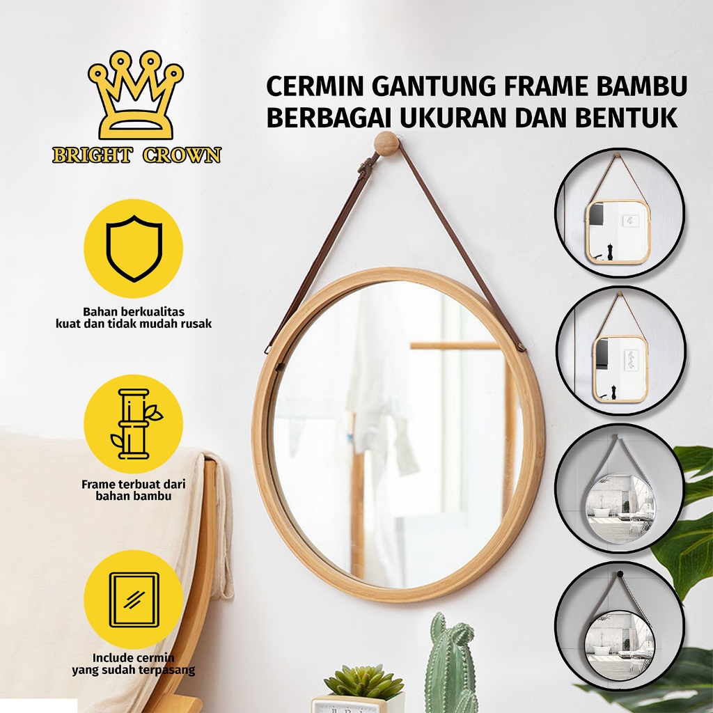 Jual Bright Crown Cermin Dinding Gantung Hiasan Dinding Frame Bambu ...