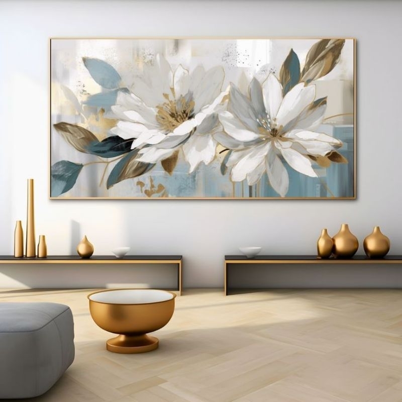 Jual lukisan bunga dinding ruang tamu besar 150 x 80 cm plus bingkai ...