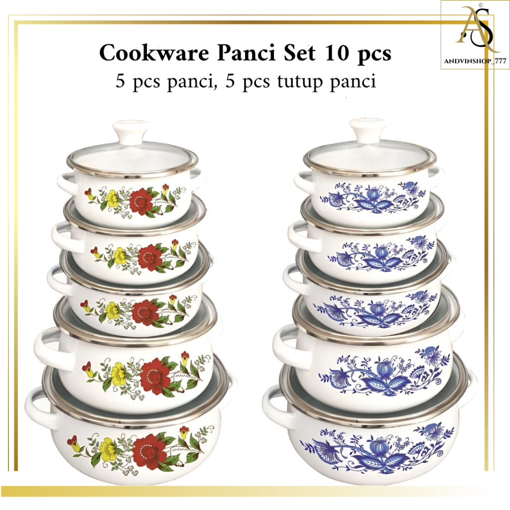 Jual AS - Panci Set Enamel Kembang Susun 10pcs & 6pcs / Panci Susun 3 ...