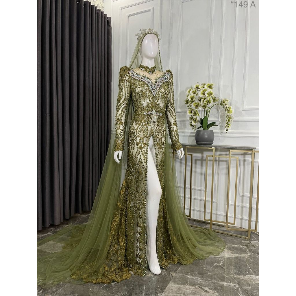 Jual Kebaya akad nikah wanita modern belah army mutiara slayer veil ...