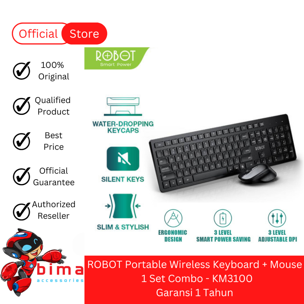 Jual Robot Wireless Keyboard Mouse Portable Combo 1 Set Km3100 Original Garansi 1 Tahun
