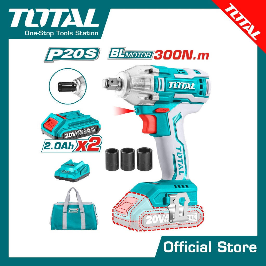 Jual TOTAL Bor Baut Baterai Cordless Impact Wrench Brushless 300NM 2 ...