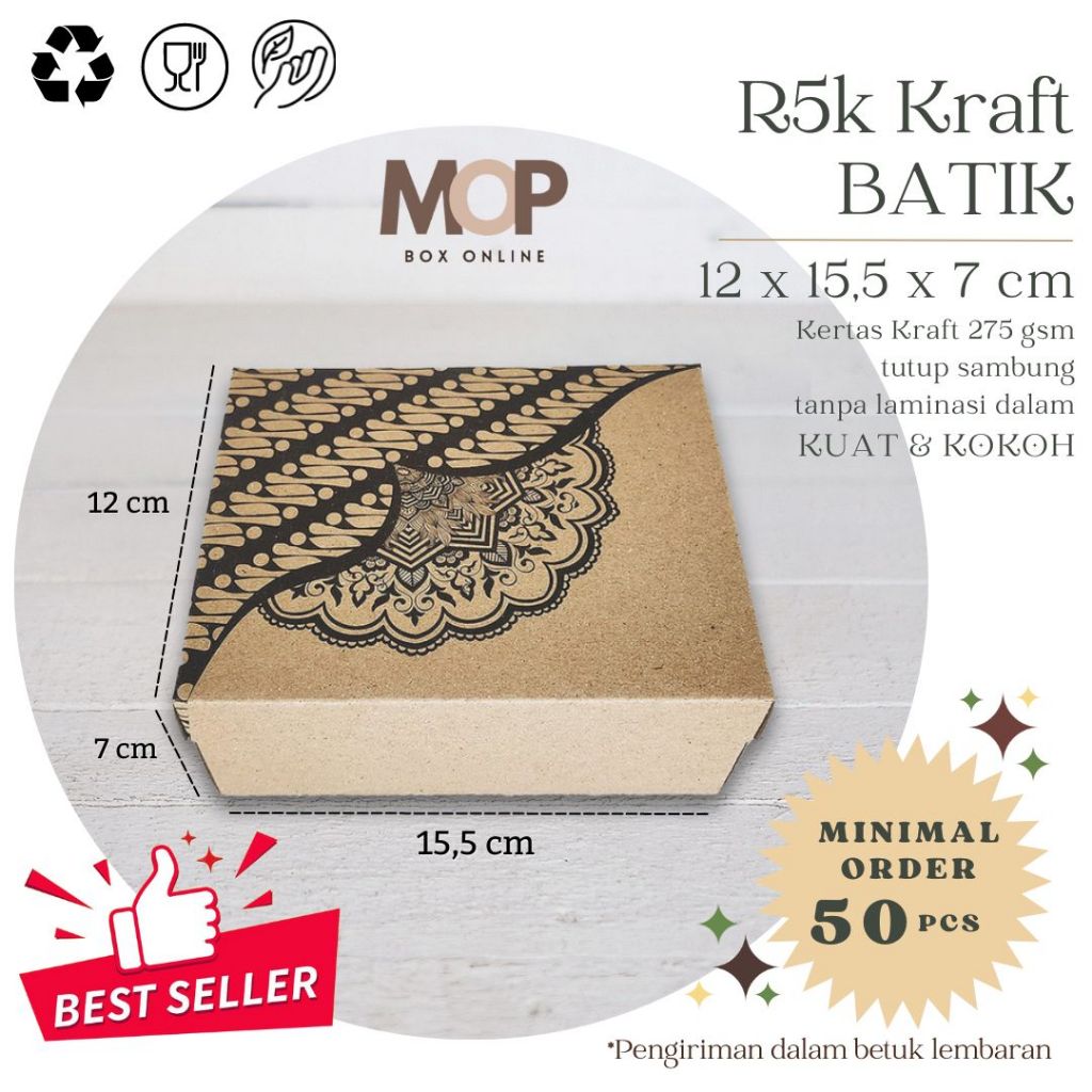 Jual Kotak Kue R5 Kraft BATIK 12x16 Coklat Kotak Jajan Dus Roti Murah ...
