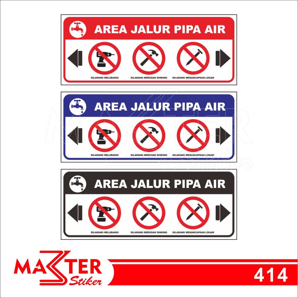 Jual 414 - Stiker Area Jalur Pipa Air, Sticker Vinyl, Premium, Tahan ...