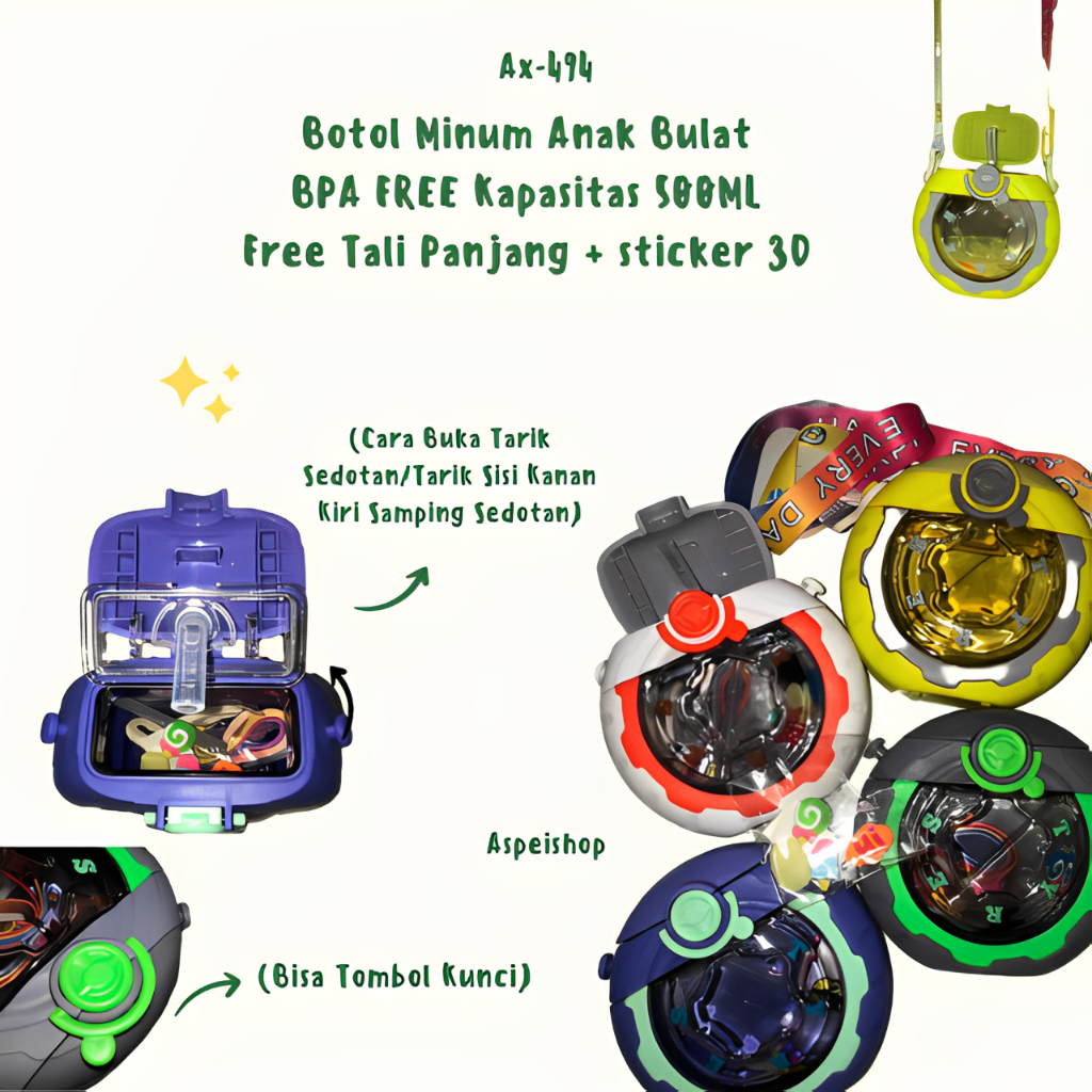 Jual Ax 494 Aspei BOTOL MINUM ANAK BULAT KARAKTER 500ML,BOTOL MINUM ...
