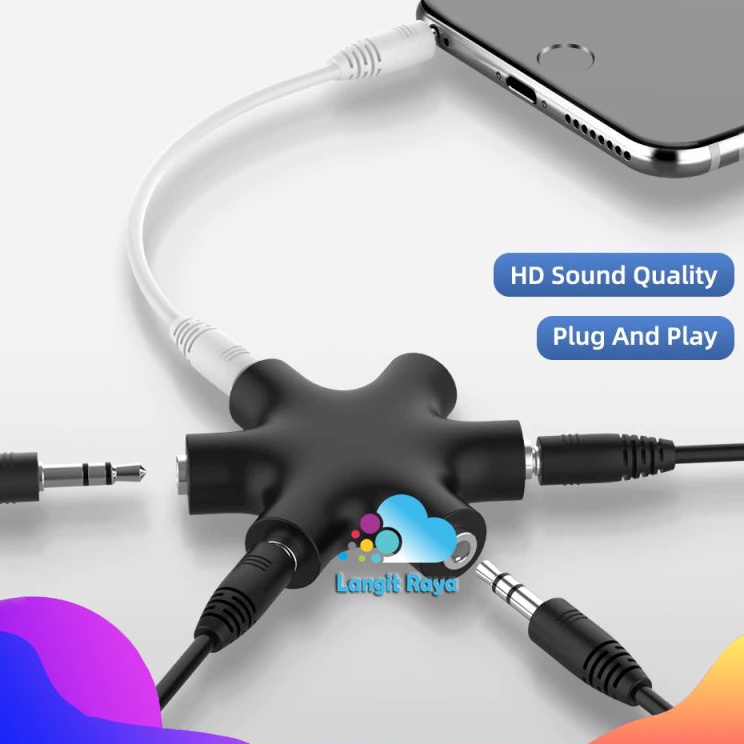 Jual AUX Hub 6 Jalur Cabang Port Audio Headset Speaker Earphone 35mm ...