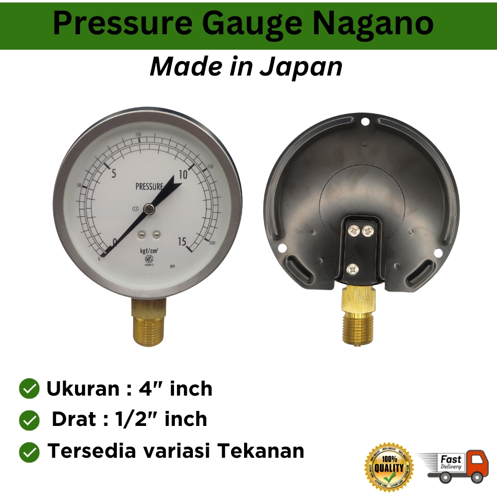 Jual Pressure Gauge NAGANO 4" inch 10 15 20 25 35kg drat 1/2 Manometer ORIGINAL JEPANG | Shopee ...