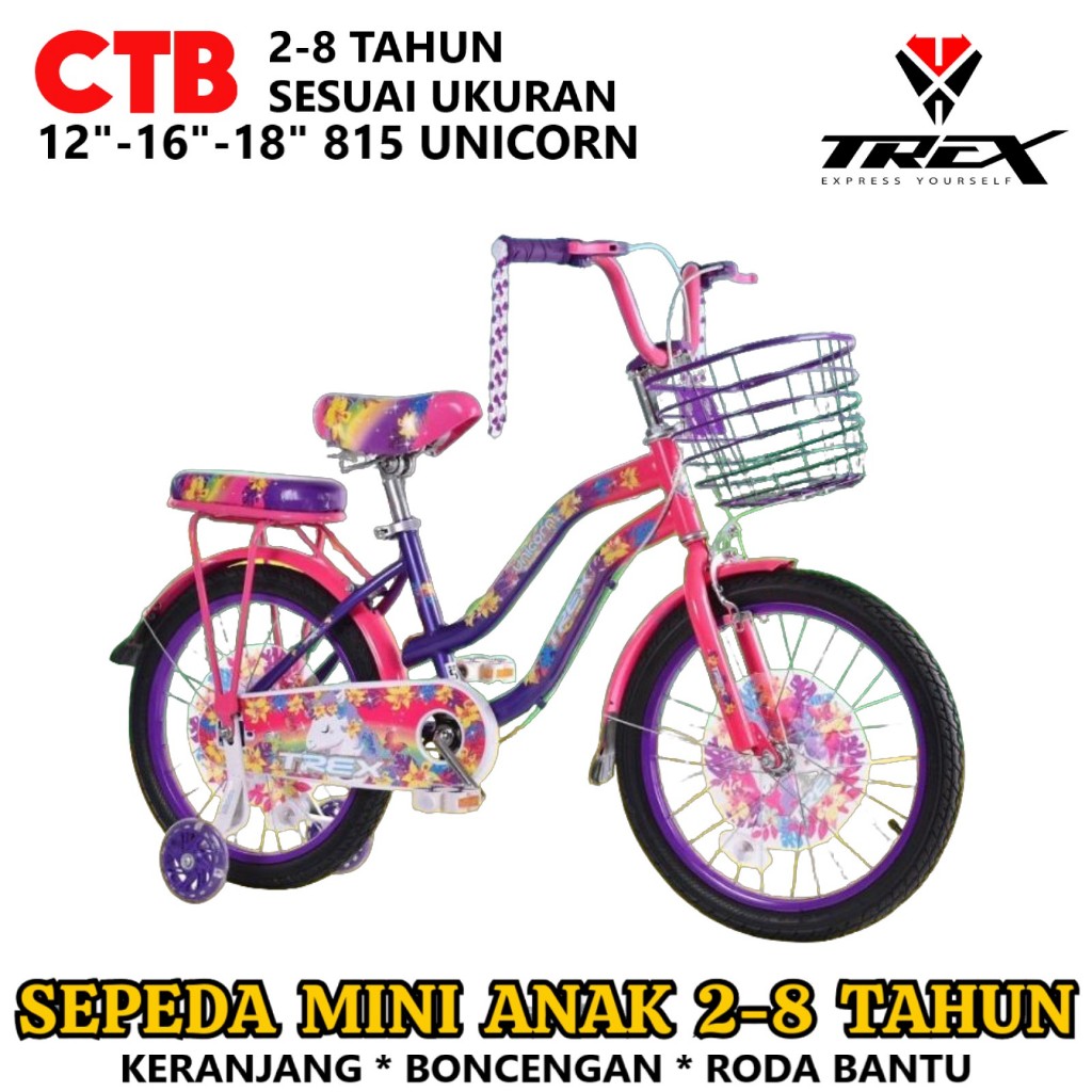 Jual Sepeda Anak Trex Unicorn 4-7 Tahun 16 Inci Roda Bantu Polyurethane ...