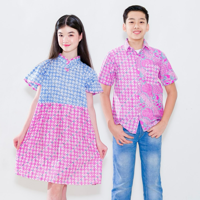 Jual BATIK KIDS NEW DRESS BATIK SISSY BIRU PINK COUPLE KEMEJA BATIK ...