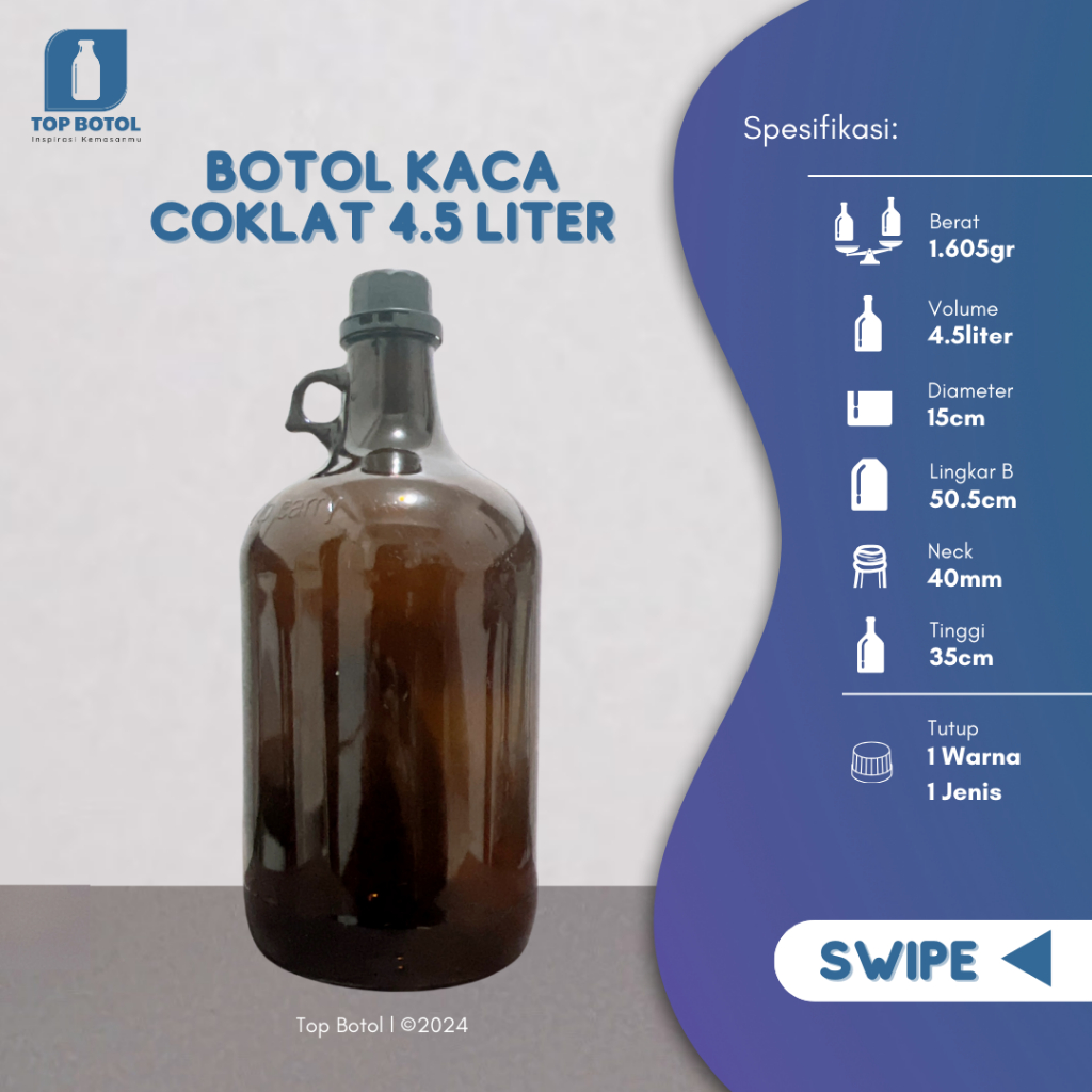 Jual (Per 2pcs) Botol Kaca Coklat 4 liter Botol kaca Coklat 4 liter ...